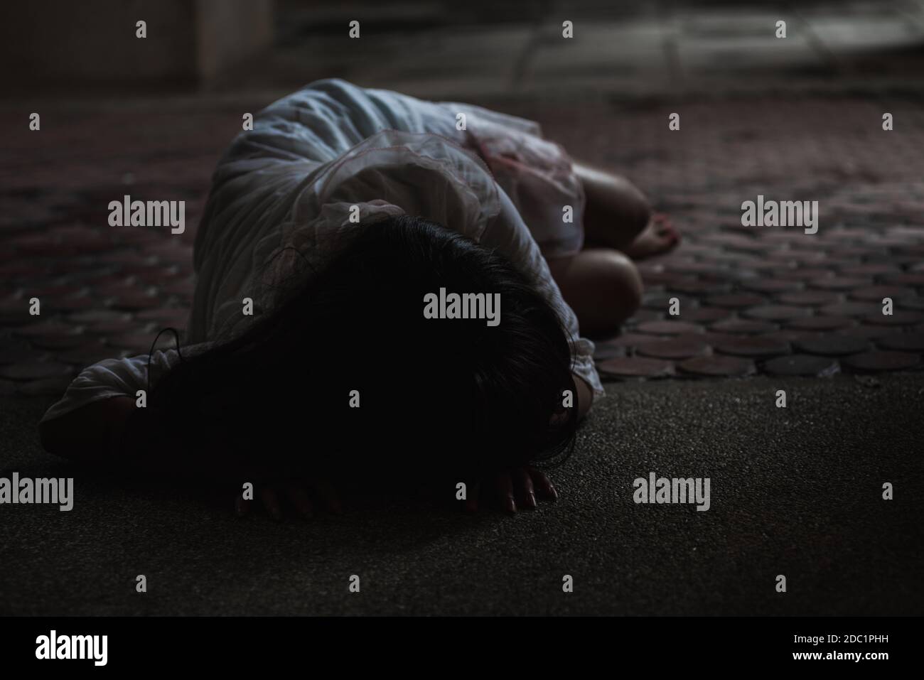 Girl zombie in blood. Asian Woman ghost with blood. Horror scary fear ...