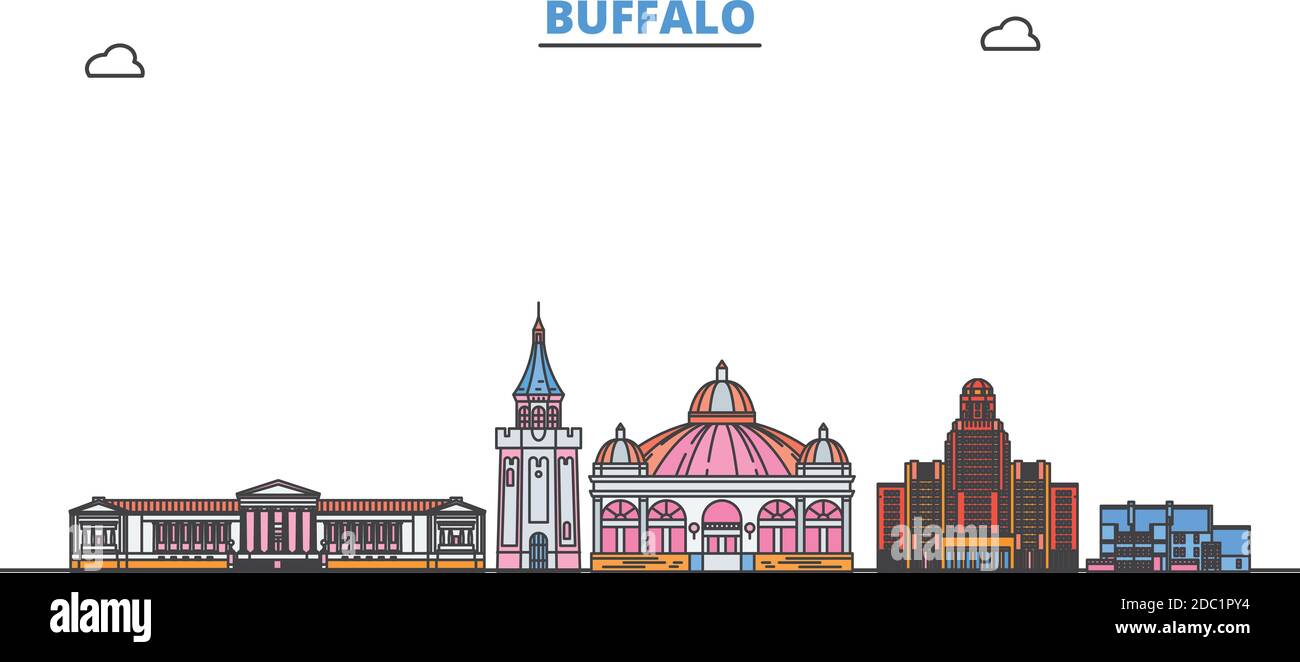 United States, Buffalo line cityscape, flat vector. Travel city ...