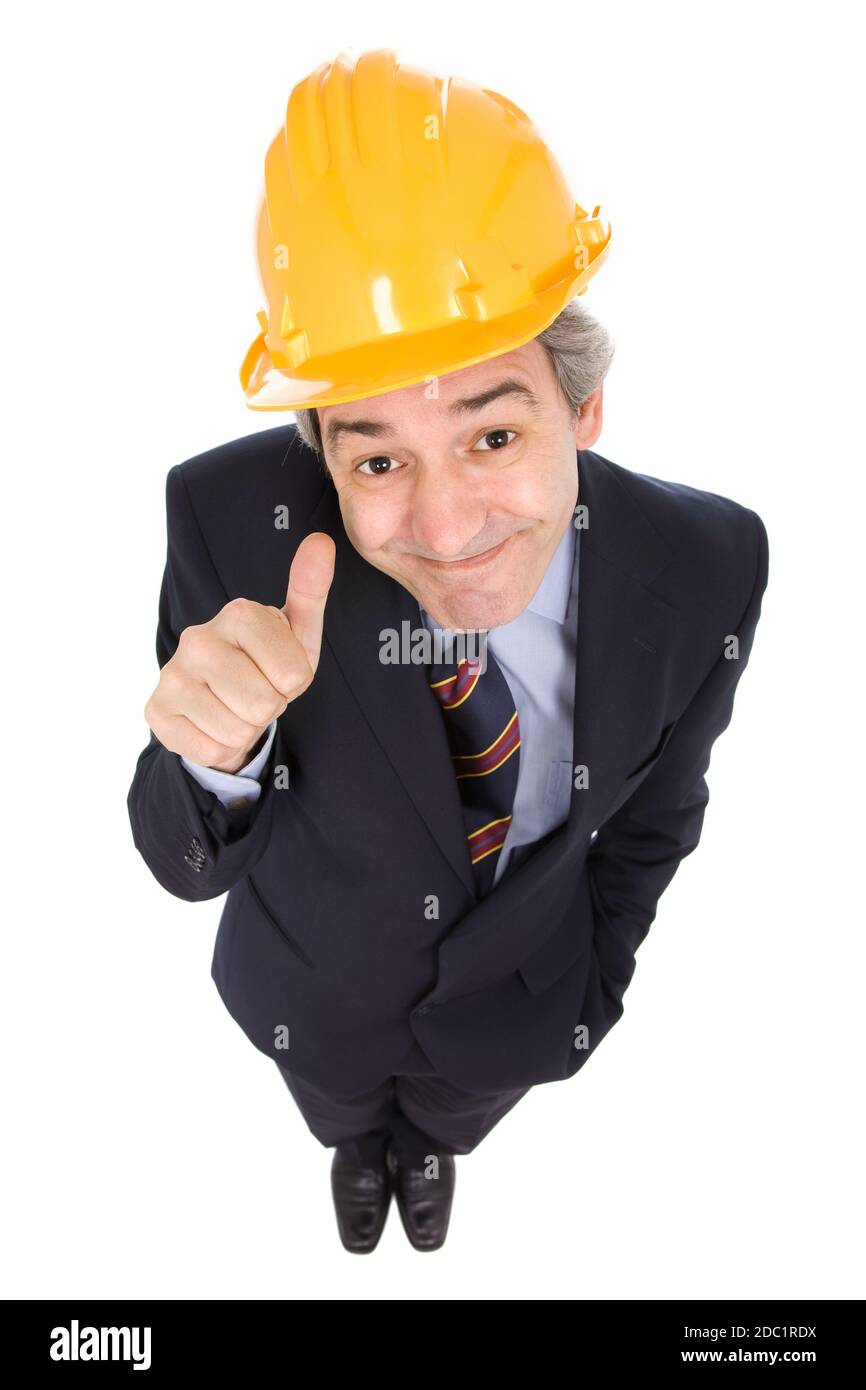An engineer with yellow hat, isolated on white Stock Photo - Alamy