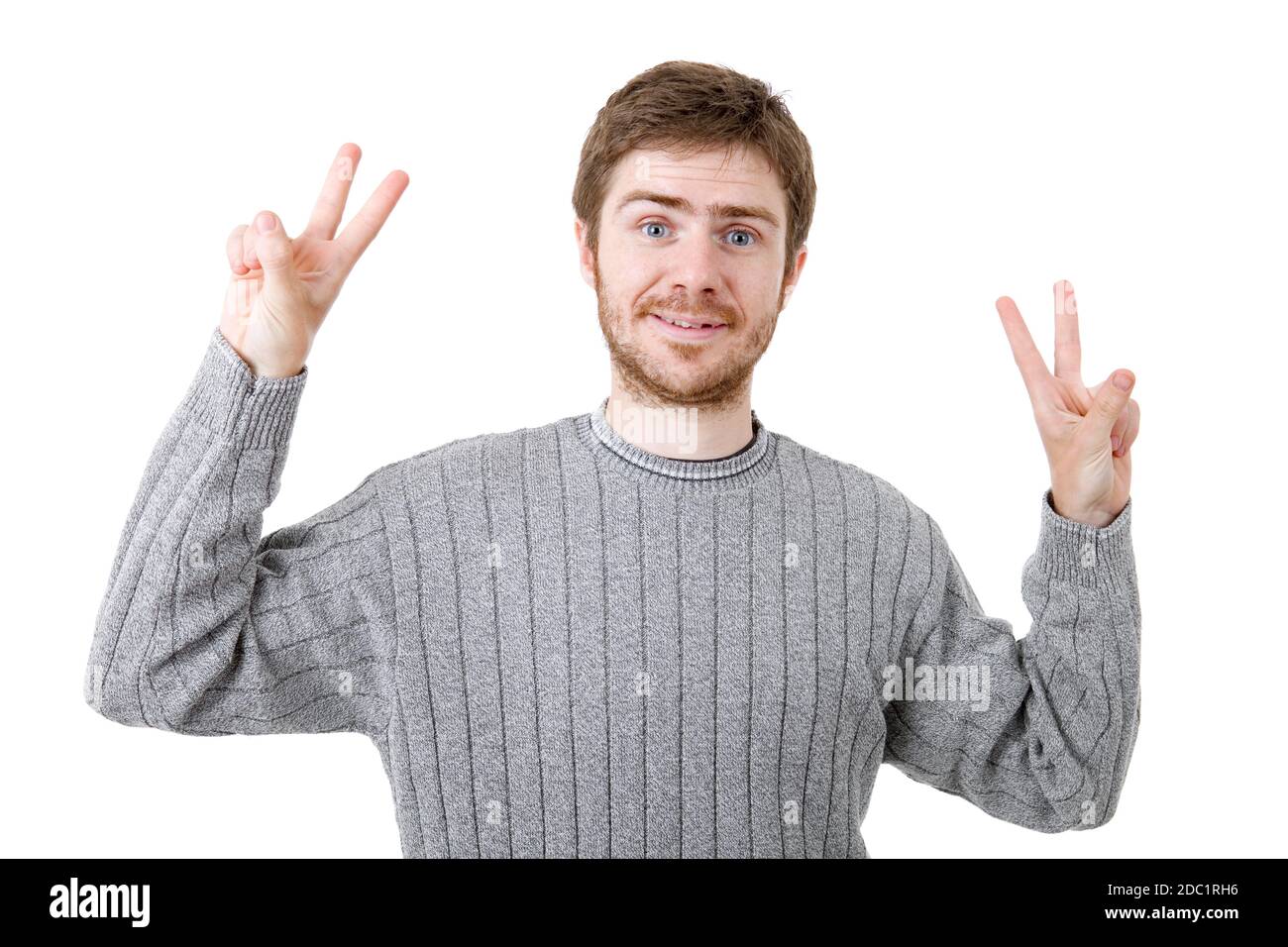 happy young man with open arms winning, isolated Stock Photo - Alamy