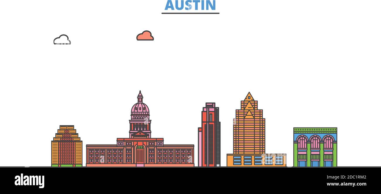 United States, Austin line cityscape, flat vector. Travel city landmark ...