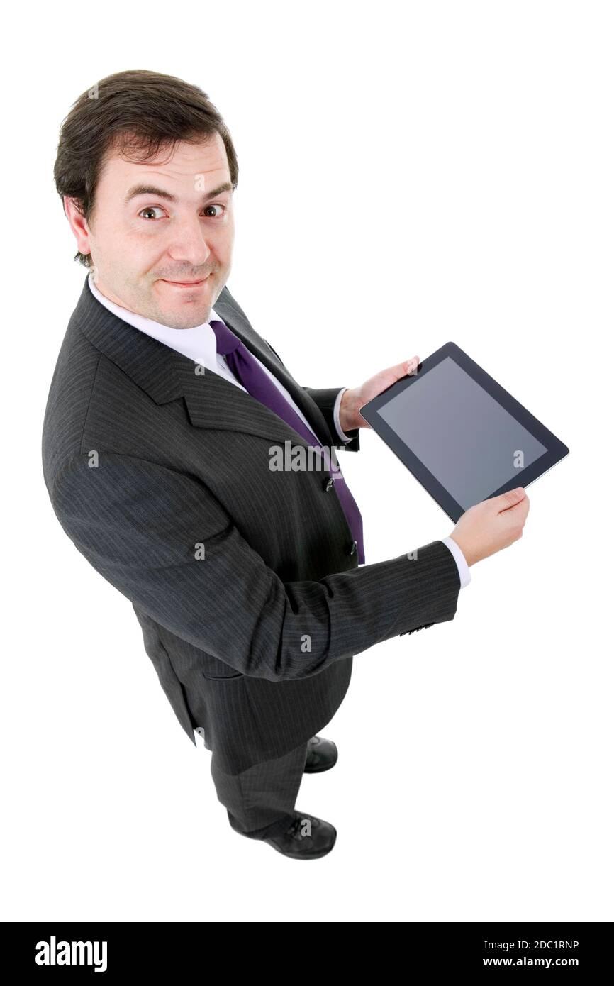 businessman full body using a tablet pc, isolated Stock Photo - Alamy