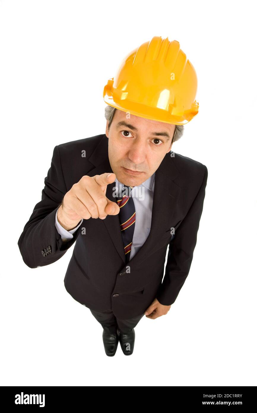 An engineer with yellow hat, isolated on white Stock Photo - Alamy