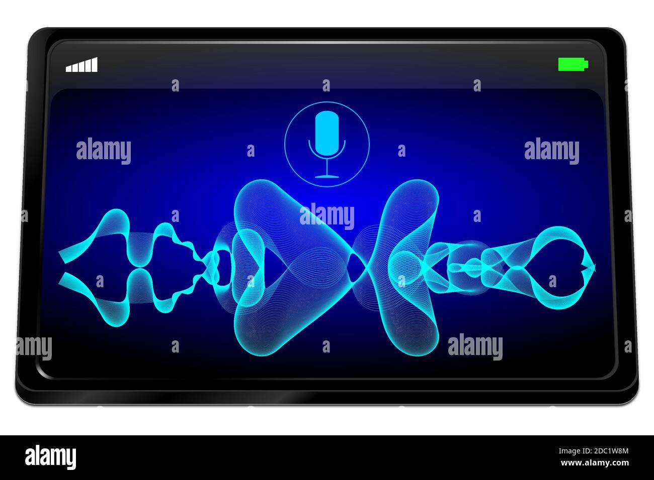 Tablet computer with glossy blue Voice Recognition - 3D illustration ...