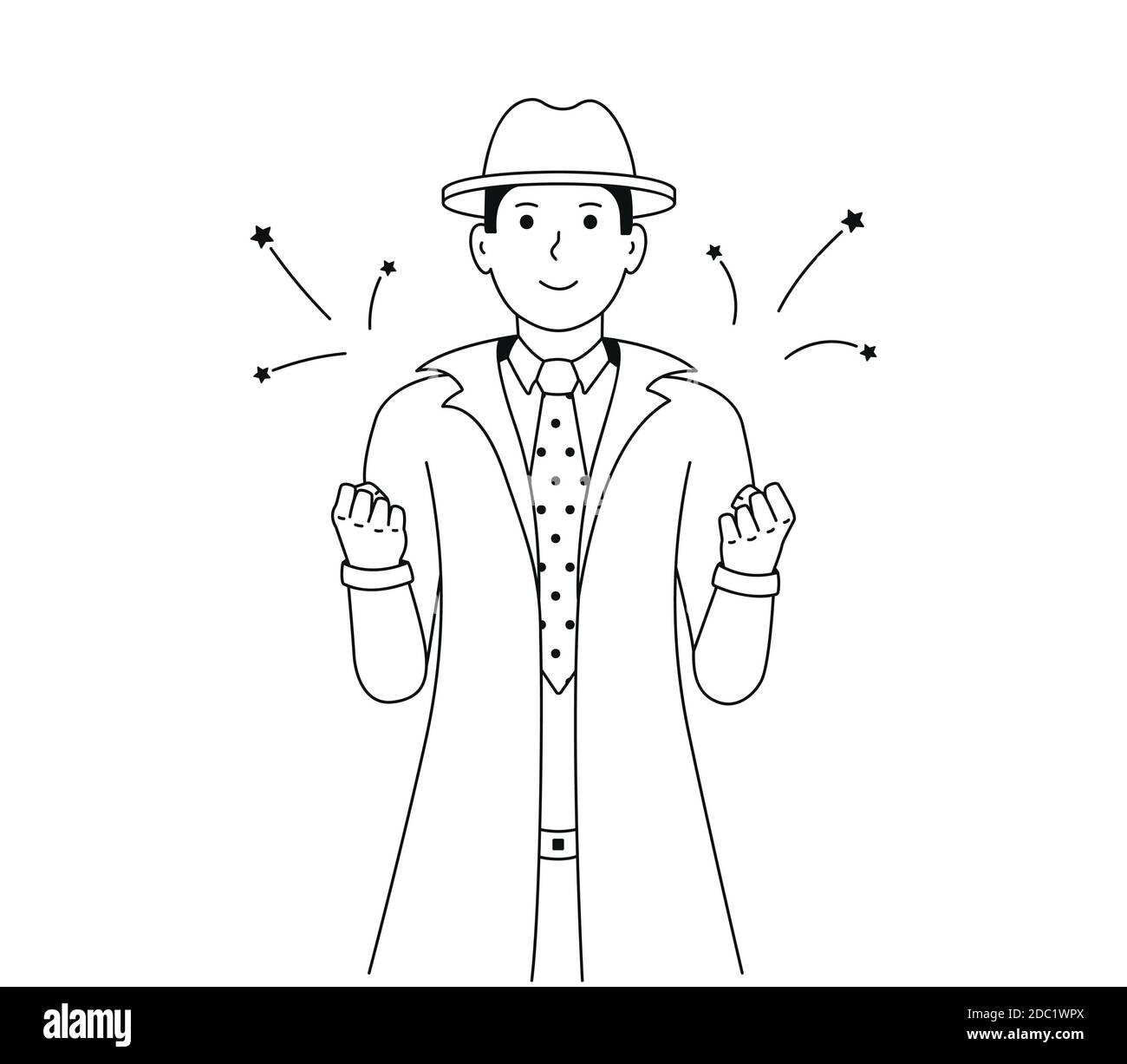 Happy detective shows a gesture of victory. A man feels happy or a ...