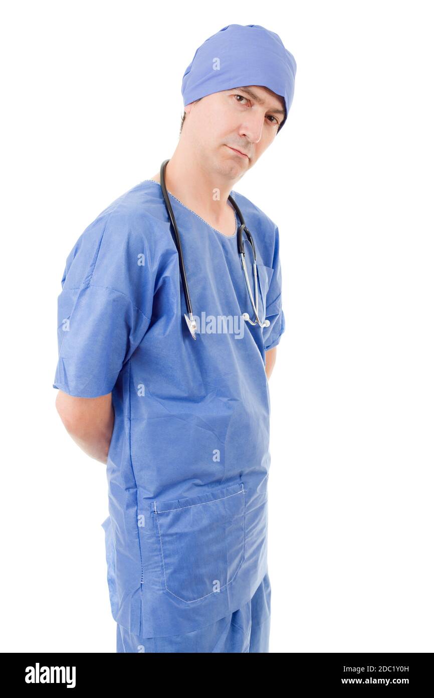 sad hospital doctor isolated over white background Stock Photo - Alamy