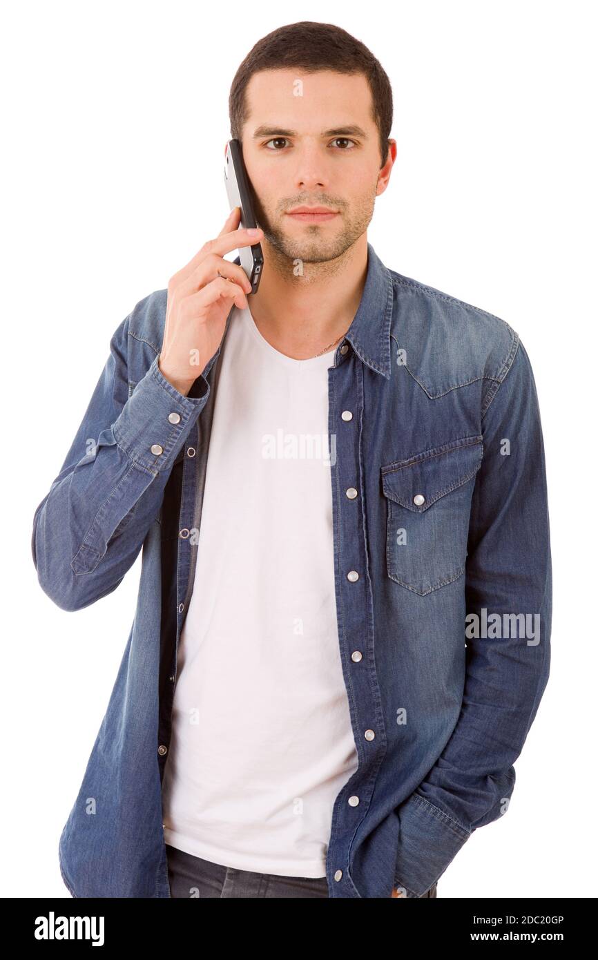 young casual happy man on the phone, isolated Stock Photo - Alamy