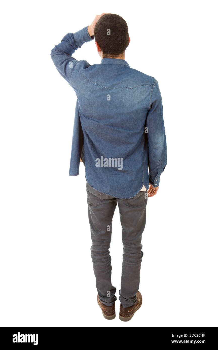 worried casual man full body, back view, in a white background Stock ...