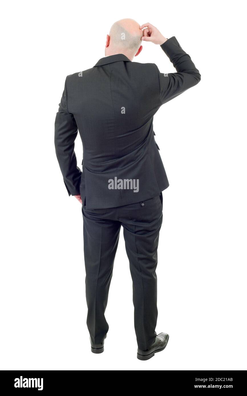 Back view of a worried businessman thinking, isolated Stock Photo - Alamy