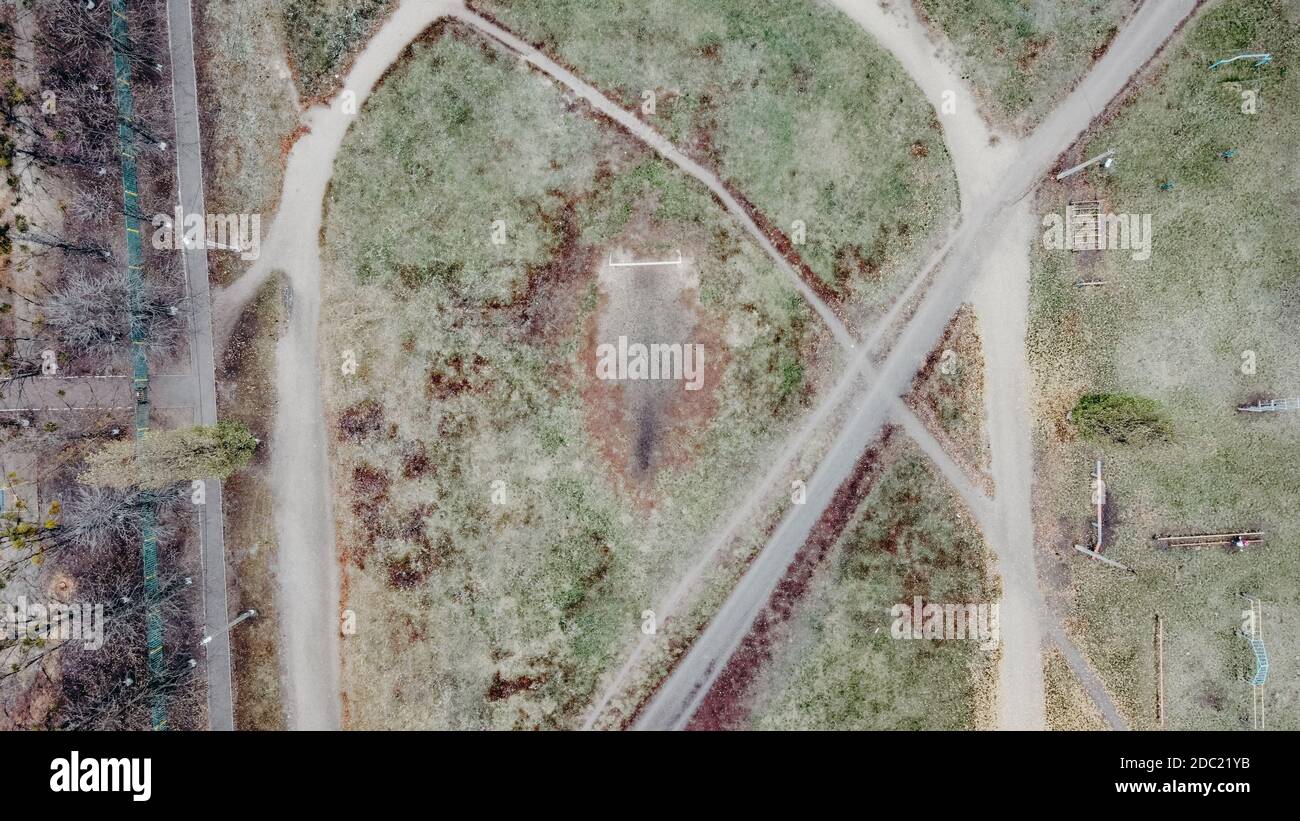 Old football pitch at the beginning of autumn with moody feel Stock ...