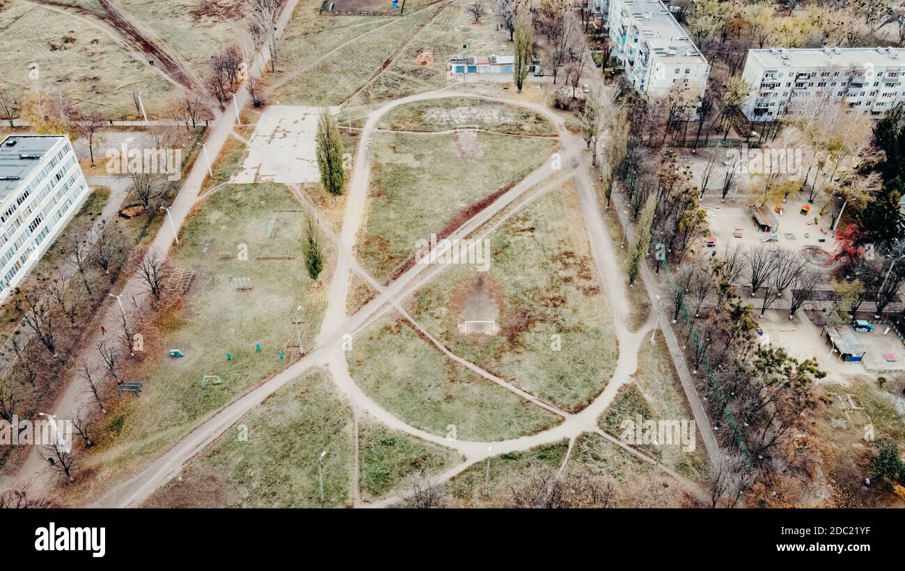 Old football pitch at the beginning of autumn with moody feel Stock ...