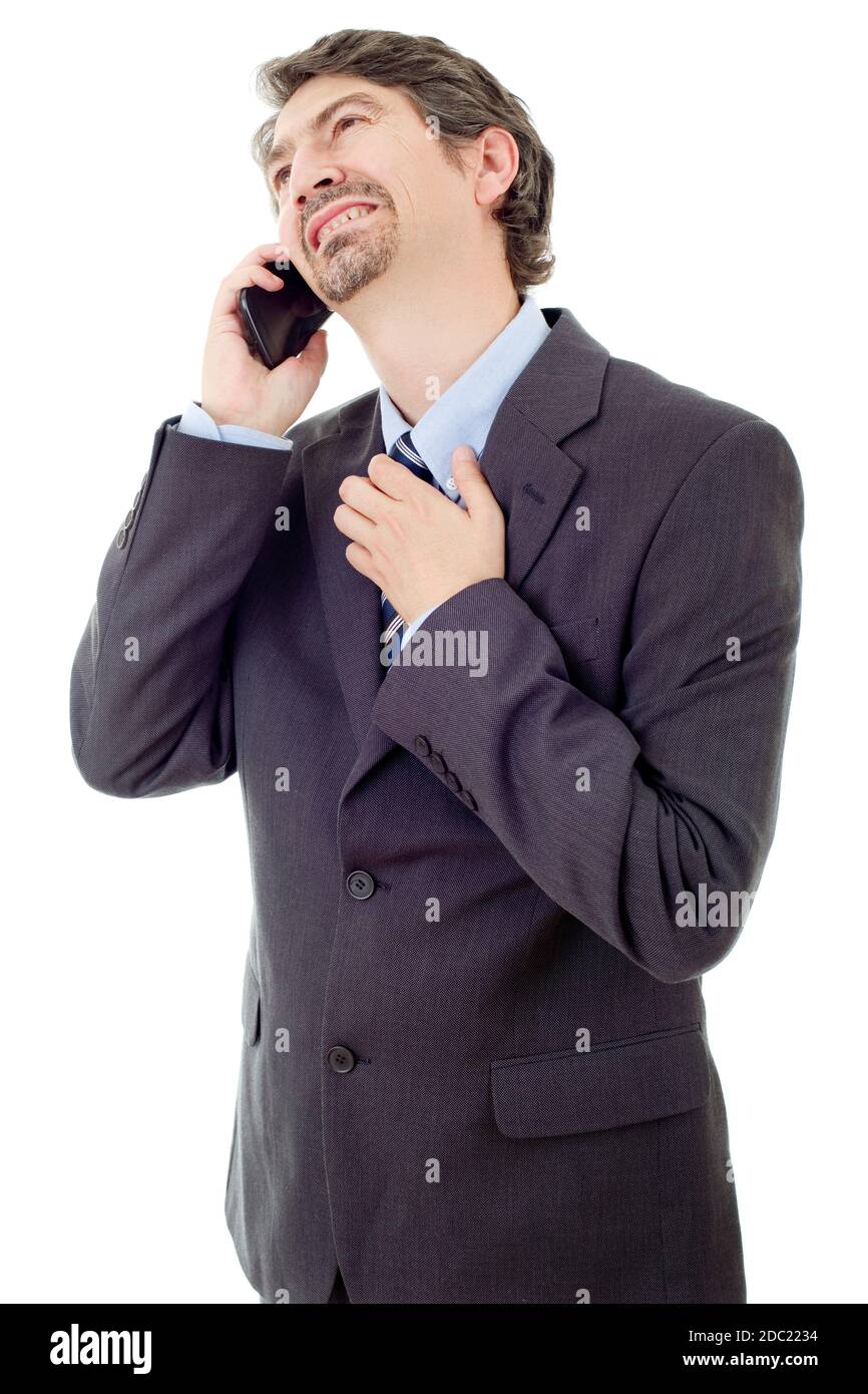 worried business man on the phone, isolated Stock Photo - Alamy