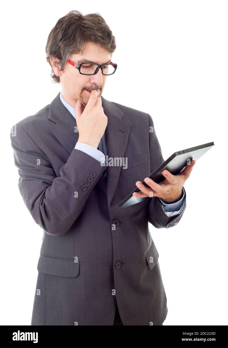 businessman using touch pad of tablet pc, isolated Stock Photo - Alamy