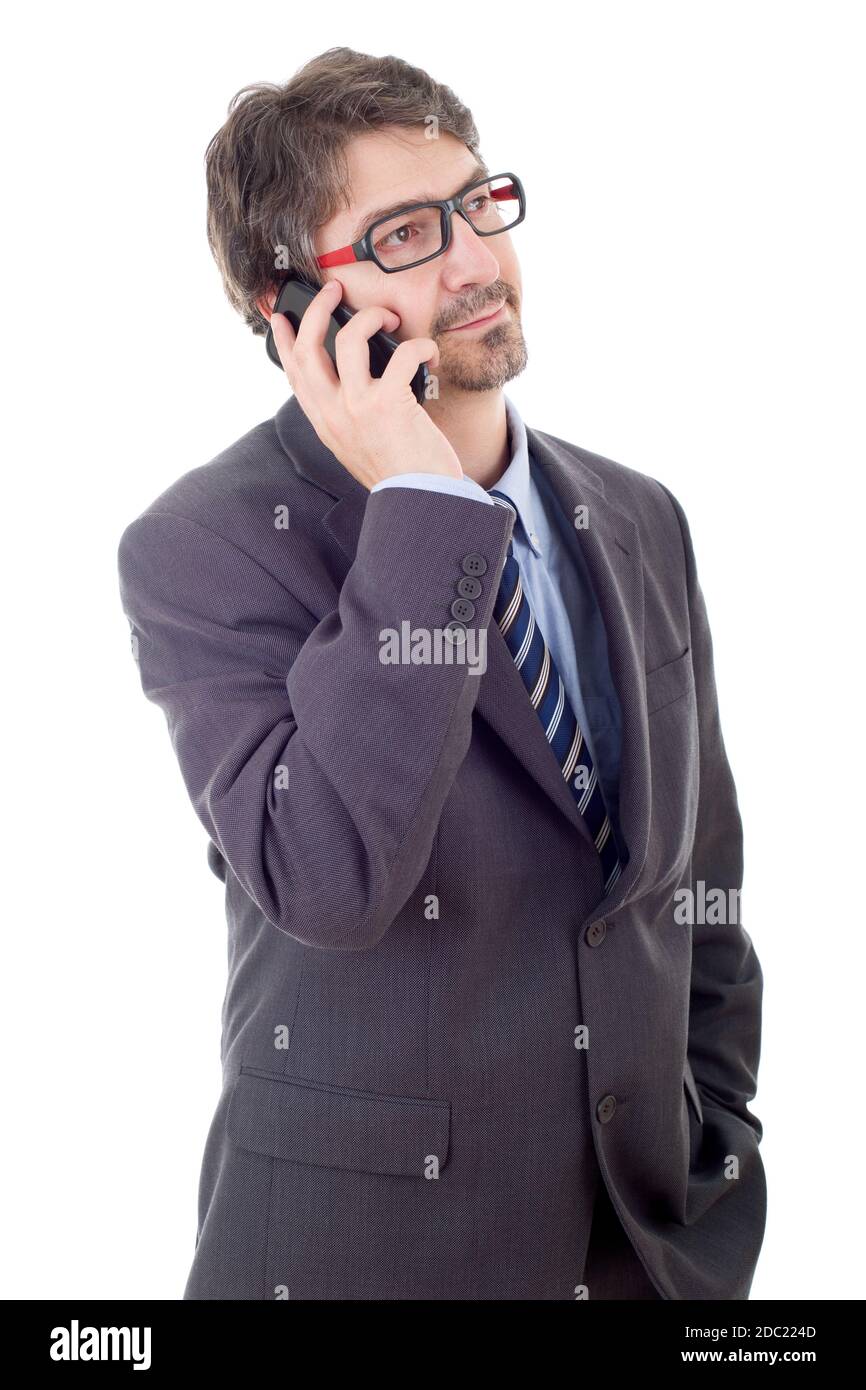 happy business man on the phone, isolated Stock Photo - Alamy