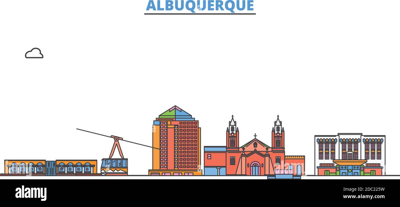 United States, Albuquerque line cityscape, flat vector. Travel city ...