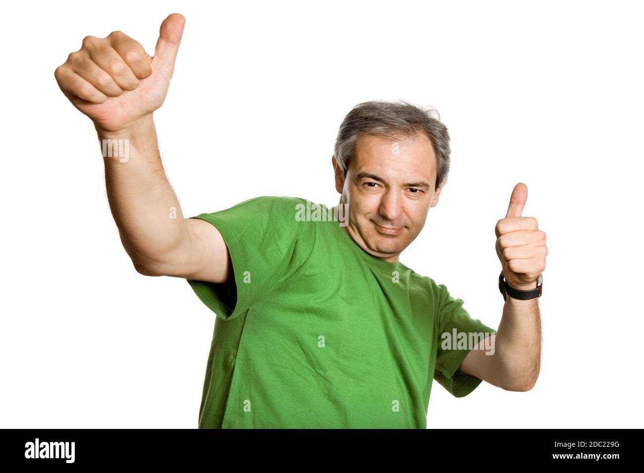 mature man playing silly, isolated on white Stock Photo - Alamy