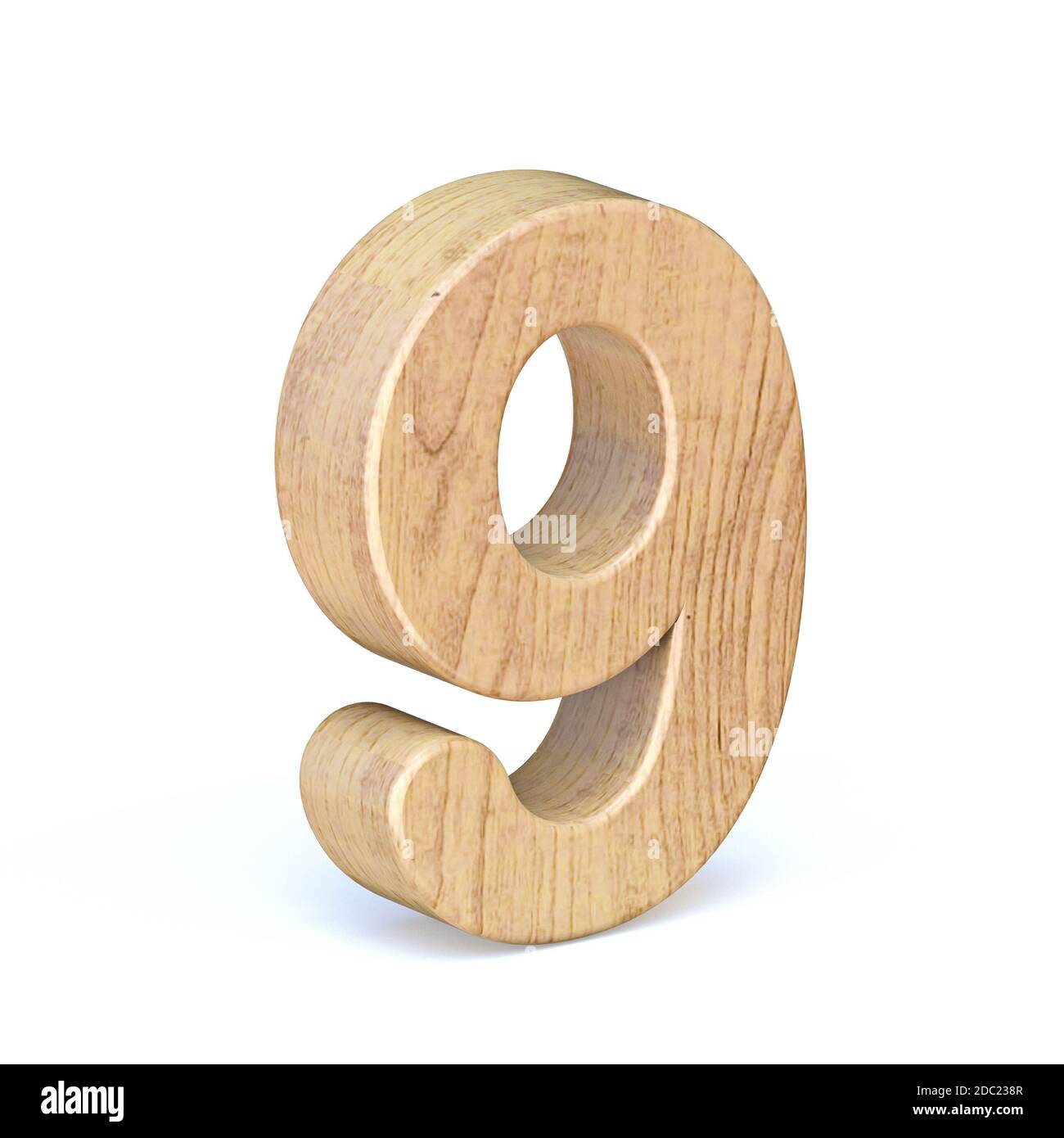 Rounded wooden font Number 9 NINE 3D render illustration isolated on ...