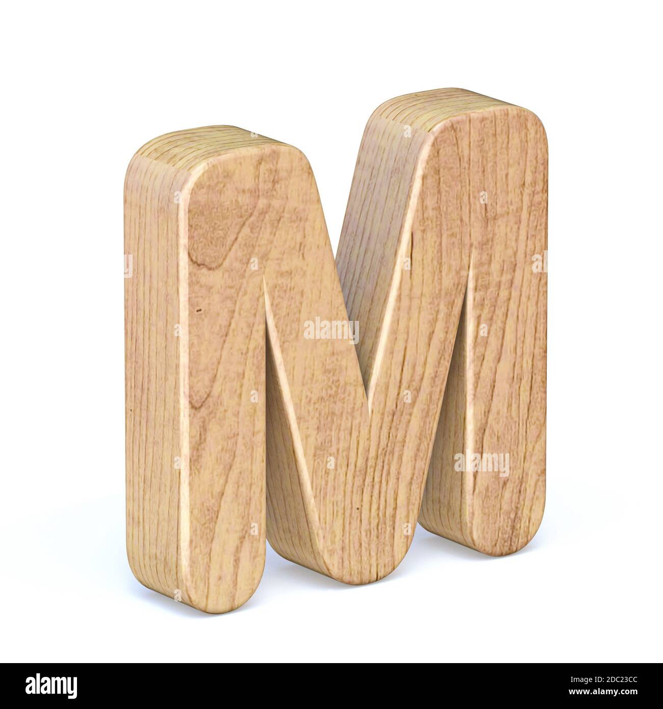 Rounded wooden font Letter M 3D render illustration isolated on white ...