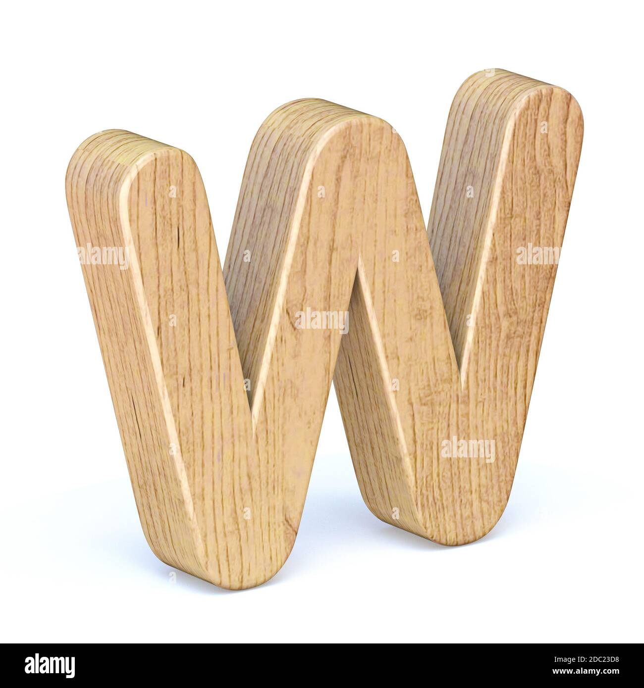 Rounded wooden font Letter W 3D render illustration isolated on white ...
