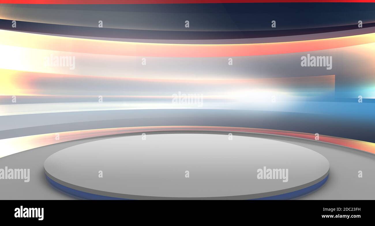 Big round stage with big curvy screen at background, high tech and ...