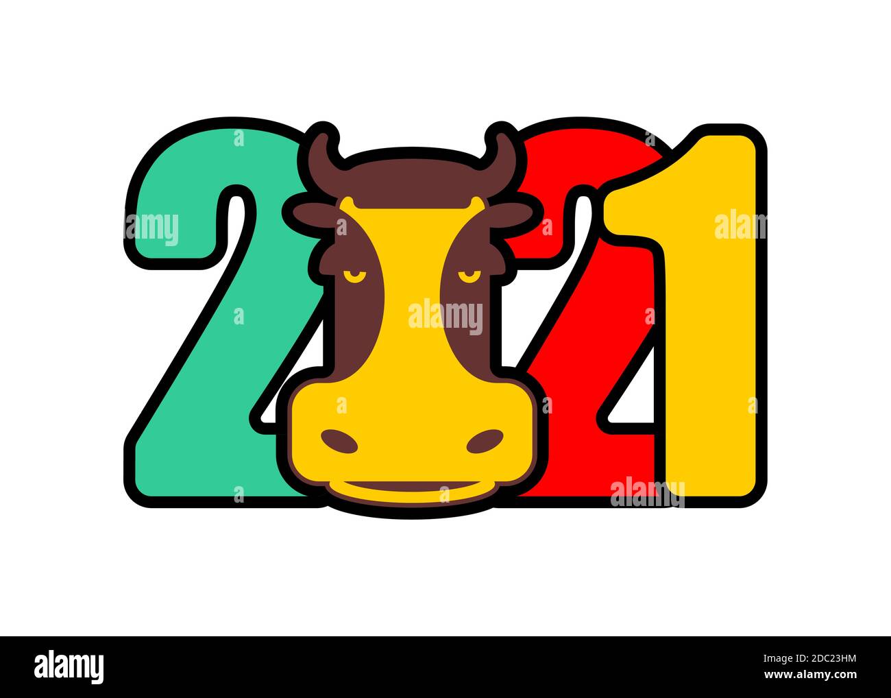 2021 year of cow. Bull Symbol of year lettering cow and numbers Stock ...