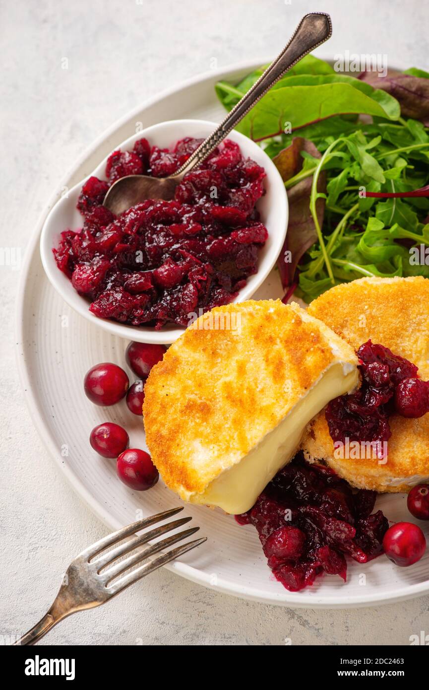Fried camembert cheese and cranberry sauce Stock Photo - Alamy