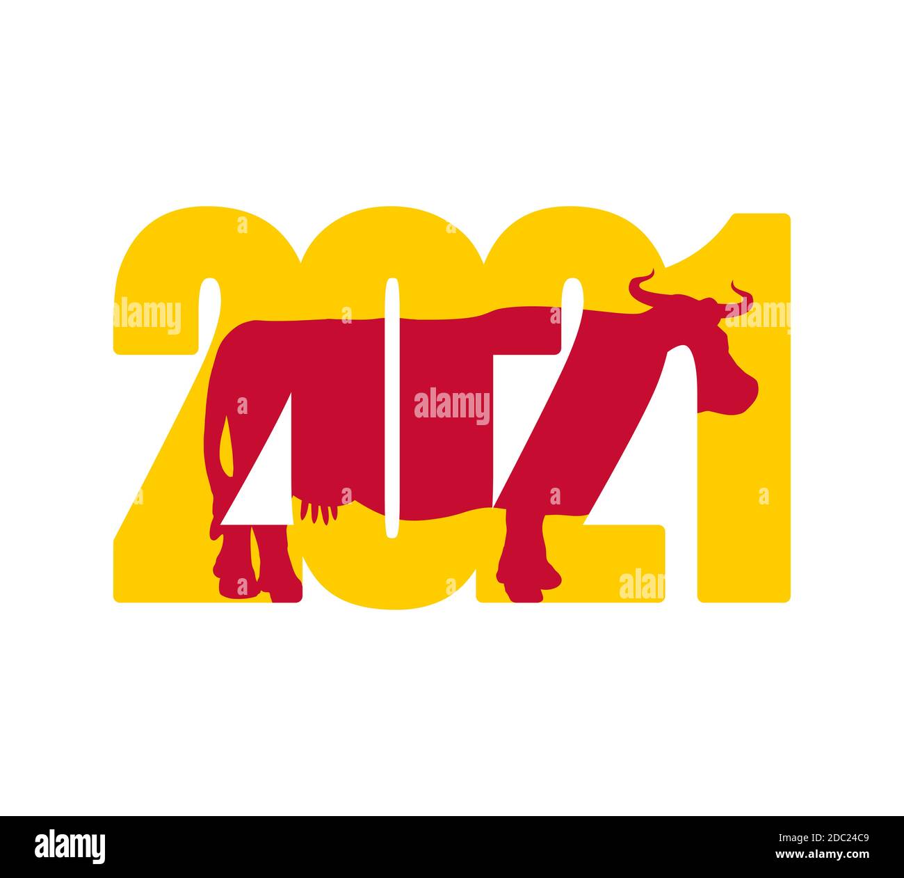 2021 year of cow. Bull Symbol of year lettering cow and numbers Stock ...
