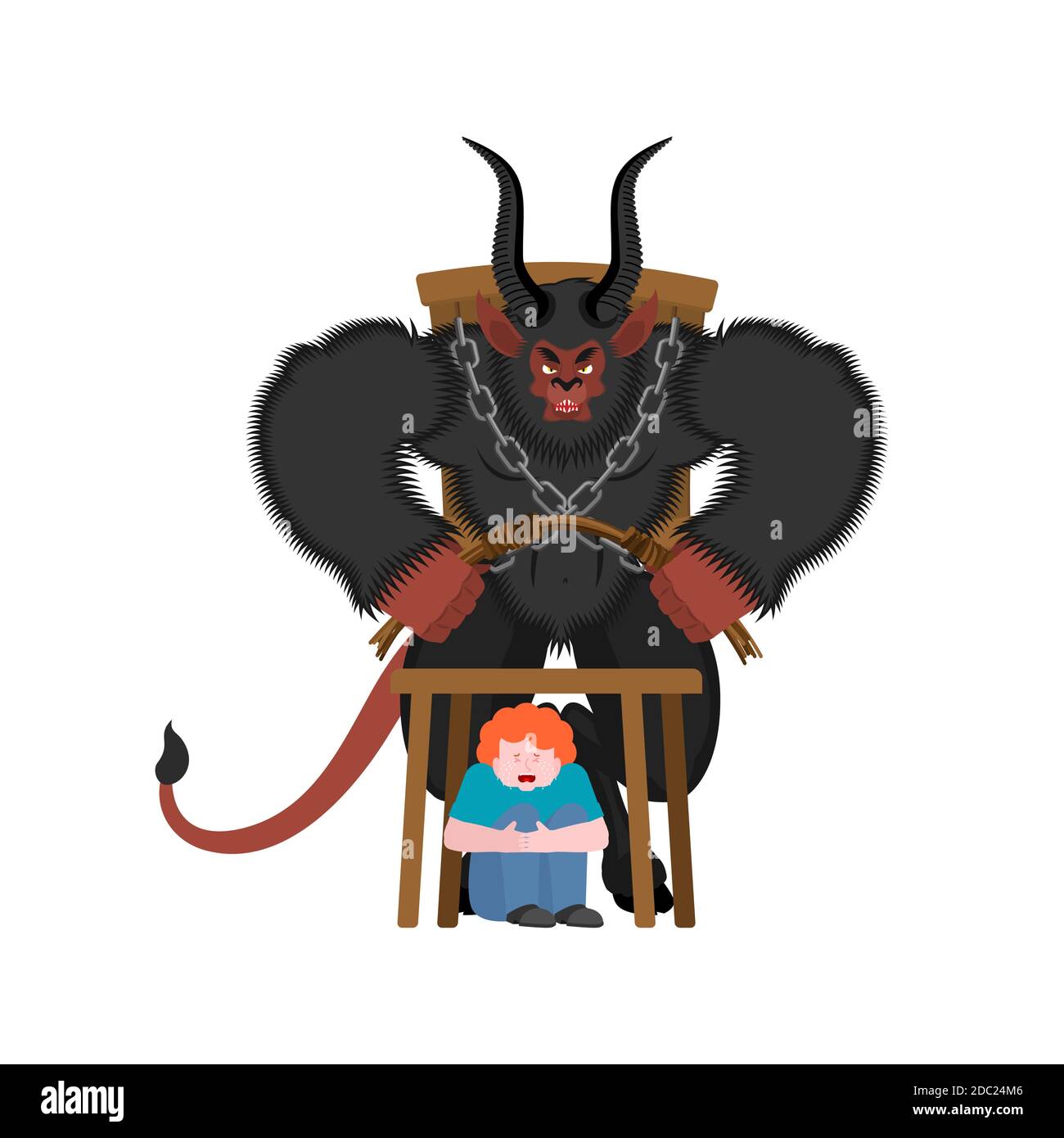 Krampus Christmas devil. Evil demon. Punishes naughty children. Horned ...