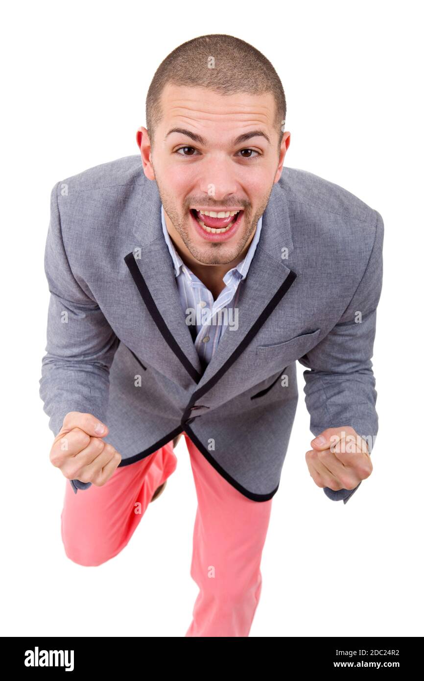 happy young man winning, isolated on white Stock Photo - Alamy