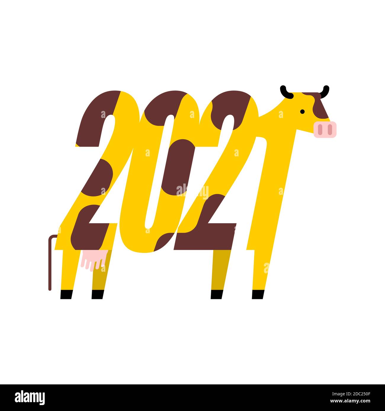 2021 year of cow. Bull Symbol of year lettering cow and numbers Stock ...