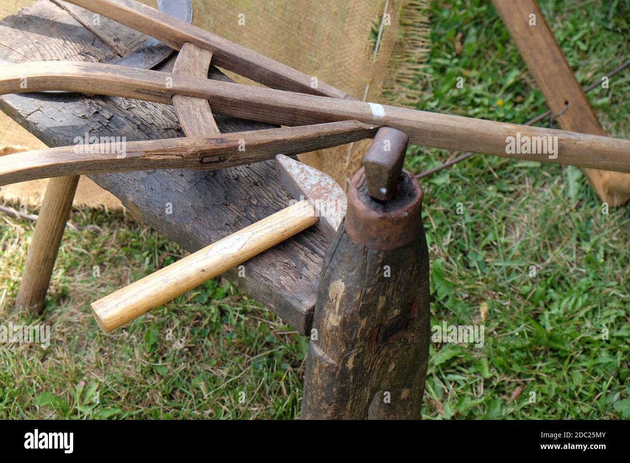 Wooden farmer fork for harvest Stock Photo - Alamy