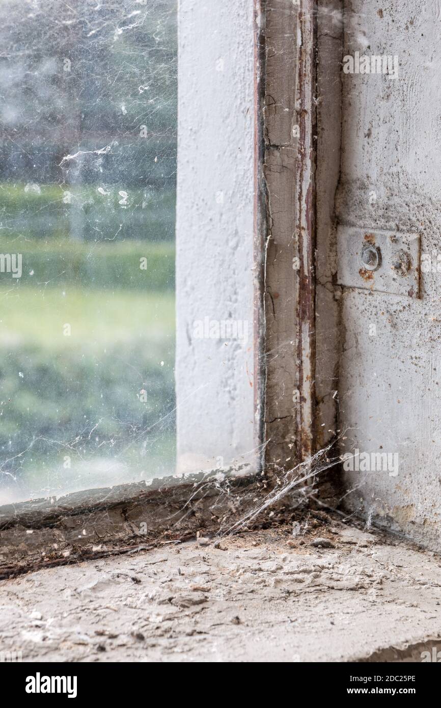 Old and dusty window with spiderwebs dirt Stock Photo - Alamy