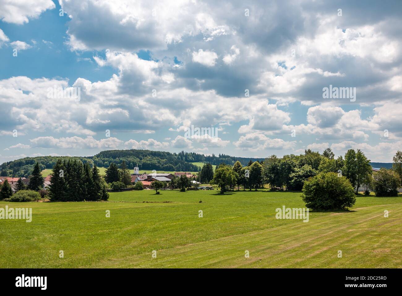 Little village in the middle of the german countryside with hills ...