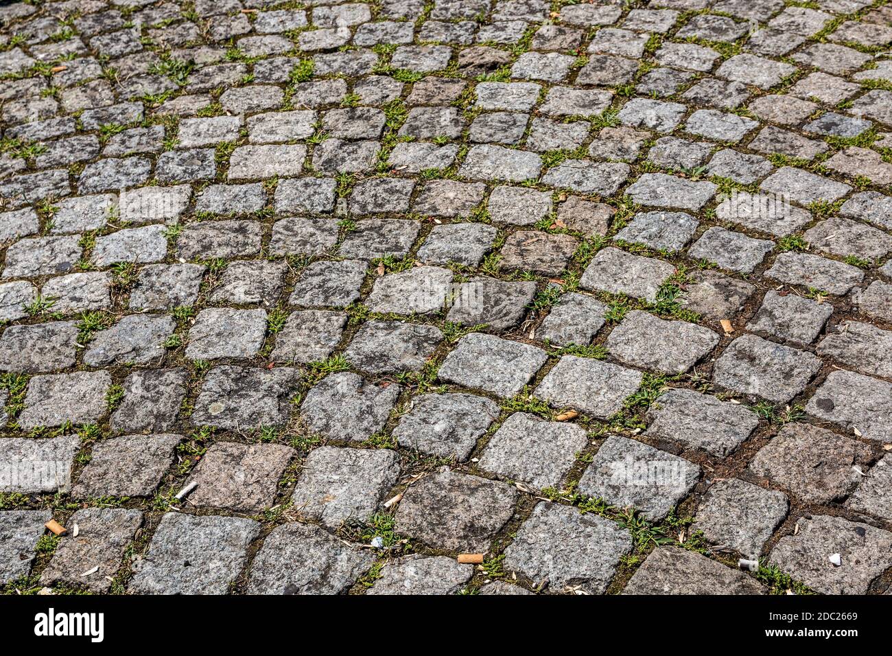 Road made of concrete paving stone and waste and grass Stock Photo - Alamy