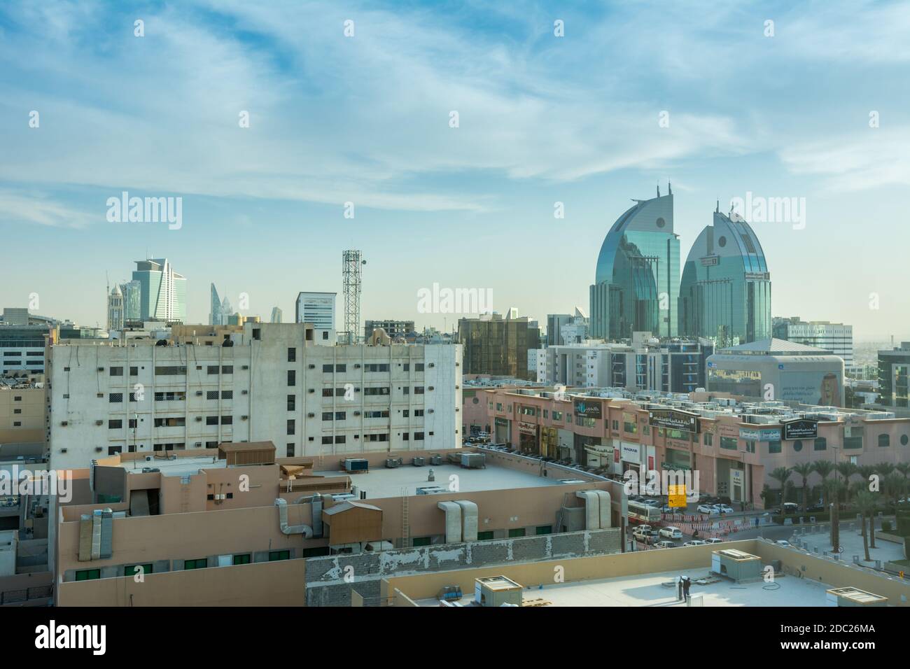 Aerial view of Dawn of Riyadh with buildings of twin building of Alinma ...
