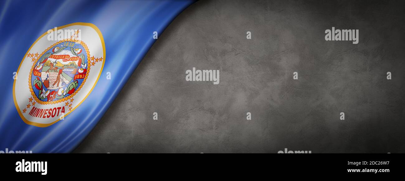 Minnesota flag on concrete wall banner, USA. 3D illustration Stock ...