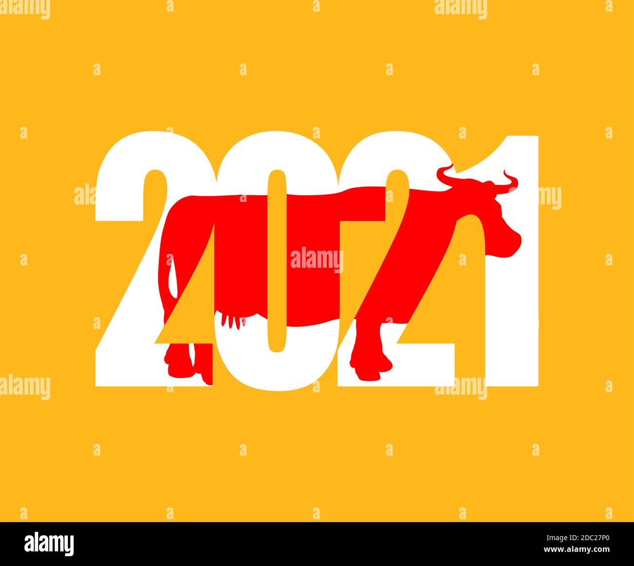 2021 year of cow. Bull Symbol of year lettering cow and numbers Stock ...