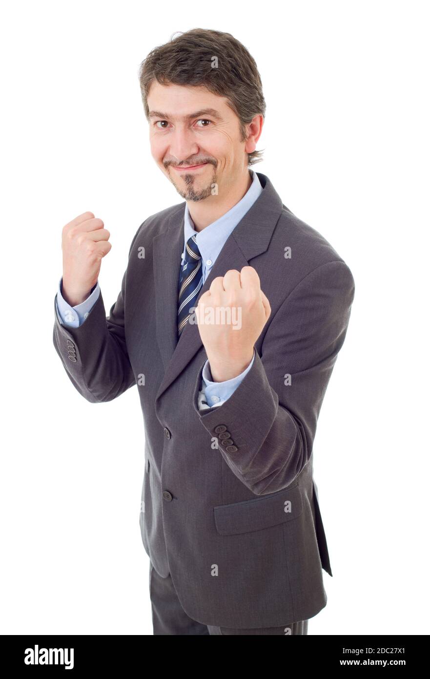 business man with open arms winning, isolated Stock Photo - Alamy