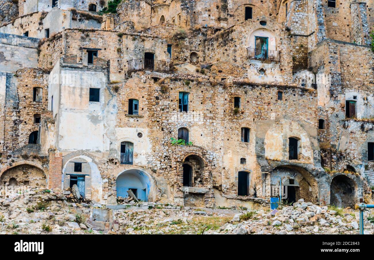 Ruins of Craco, a ghost town in the province of Matera, Basilicata ...