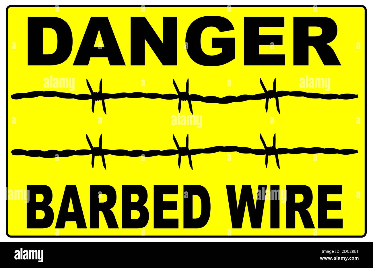 A barbed wire warning sign over a white background Stock Photo - Alamy