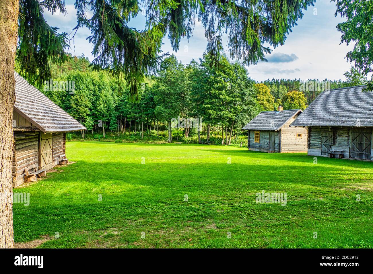 Old Farm Barn, Cottage, Bathhouse, and Field. Countryside Architecture ...