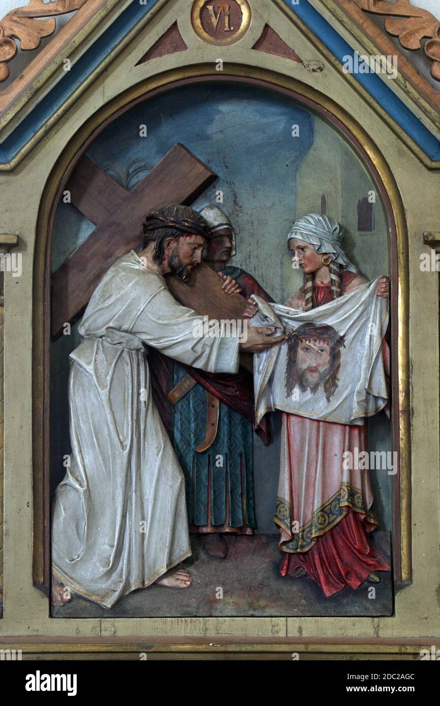 6th Stations of the Cross, Veronica wipes the face of Jesus Stock Photo ...
