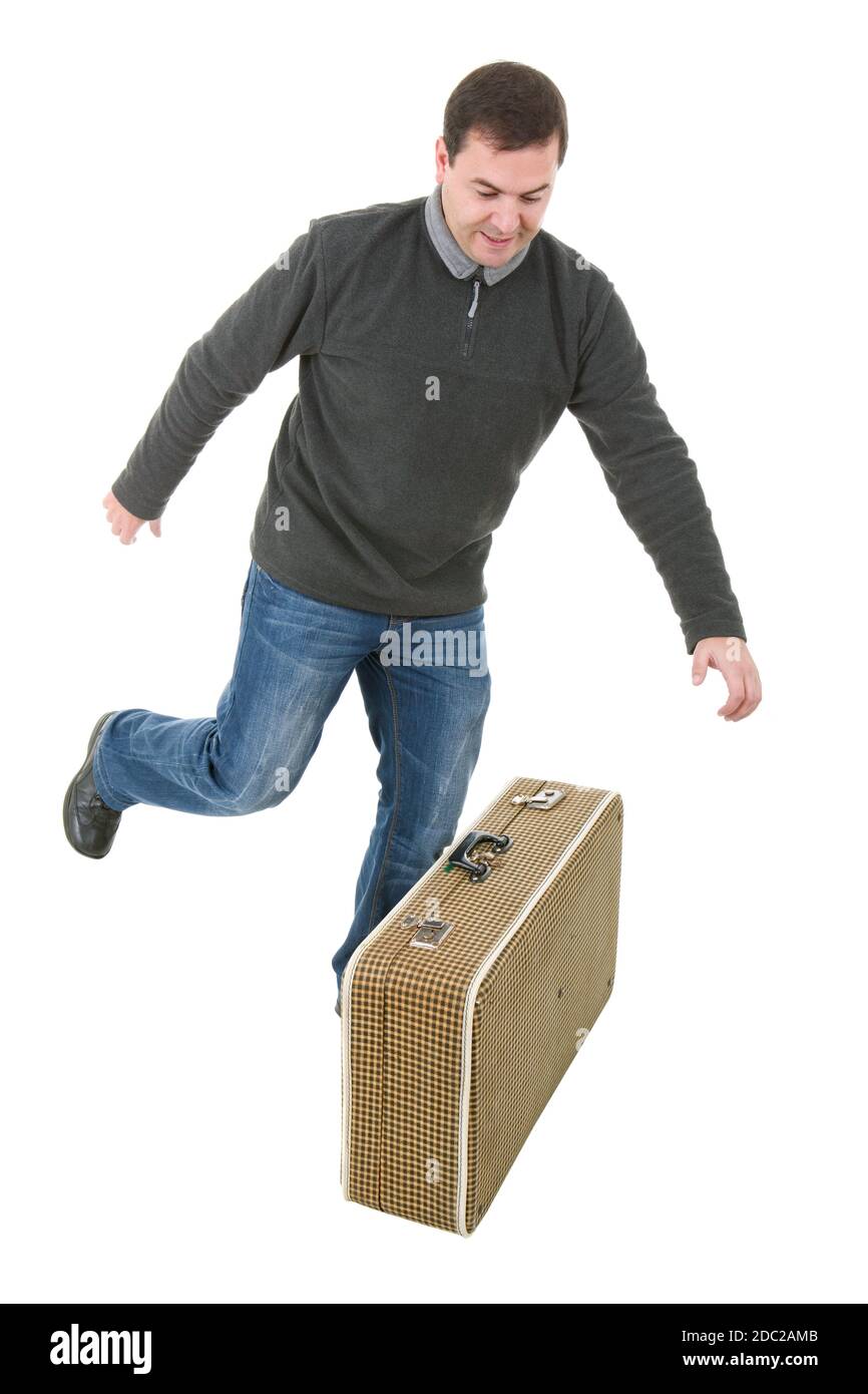young silly man traveler, full body, isolated Stock Photo - Alamy