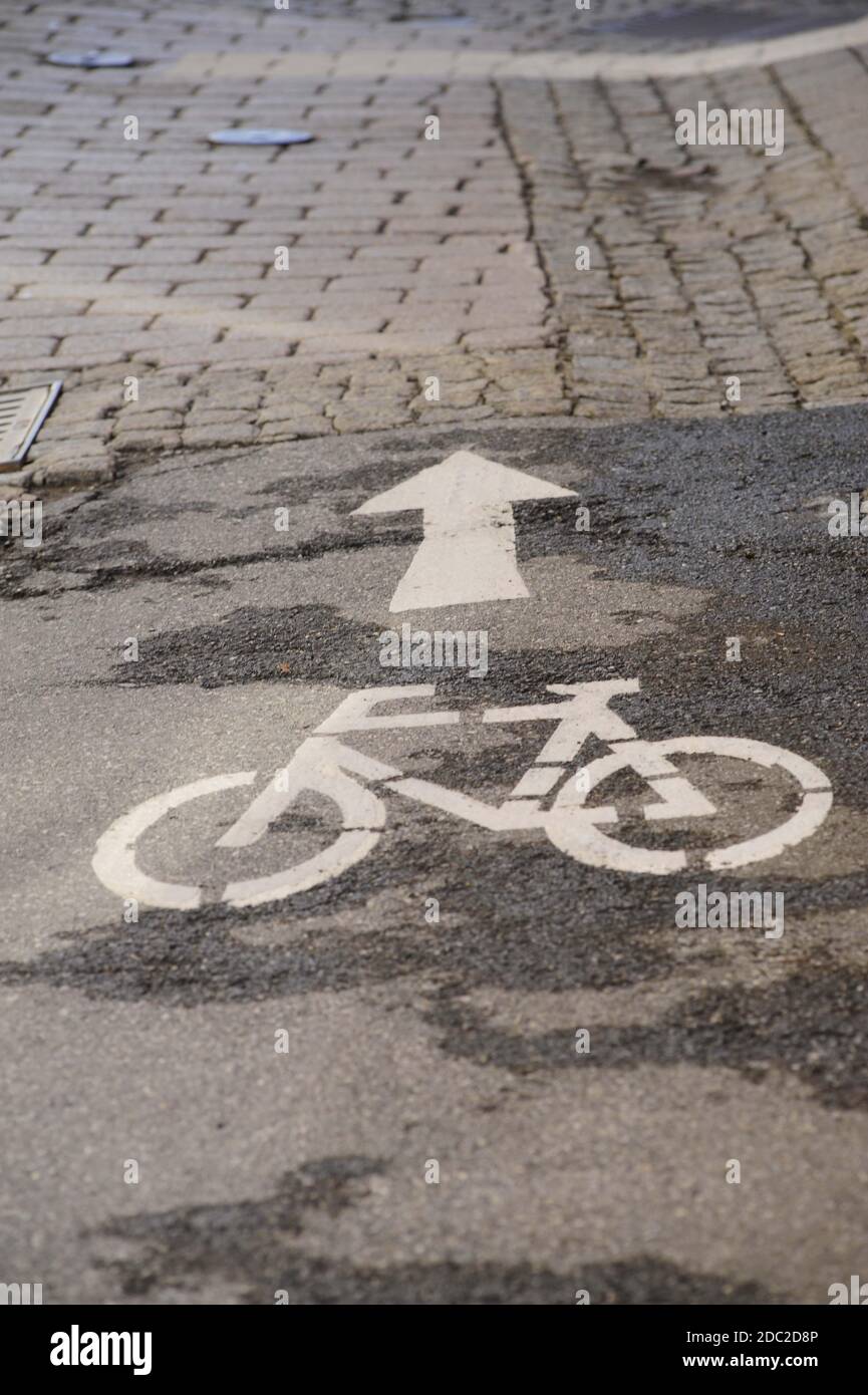bicycle path marking on the street with pictogram of a bike Stock Photo ...