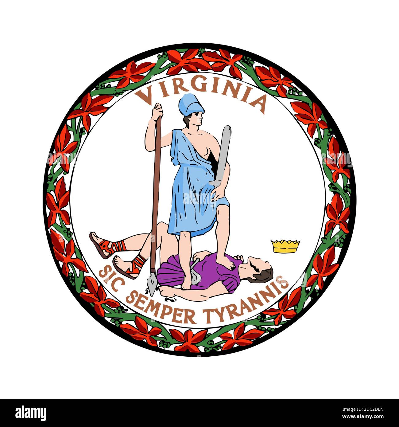 The state seal of the USA state of Virginia over a white background ...