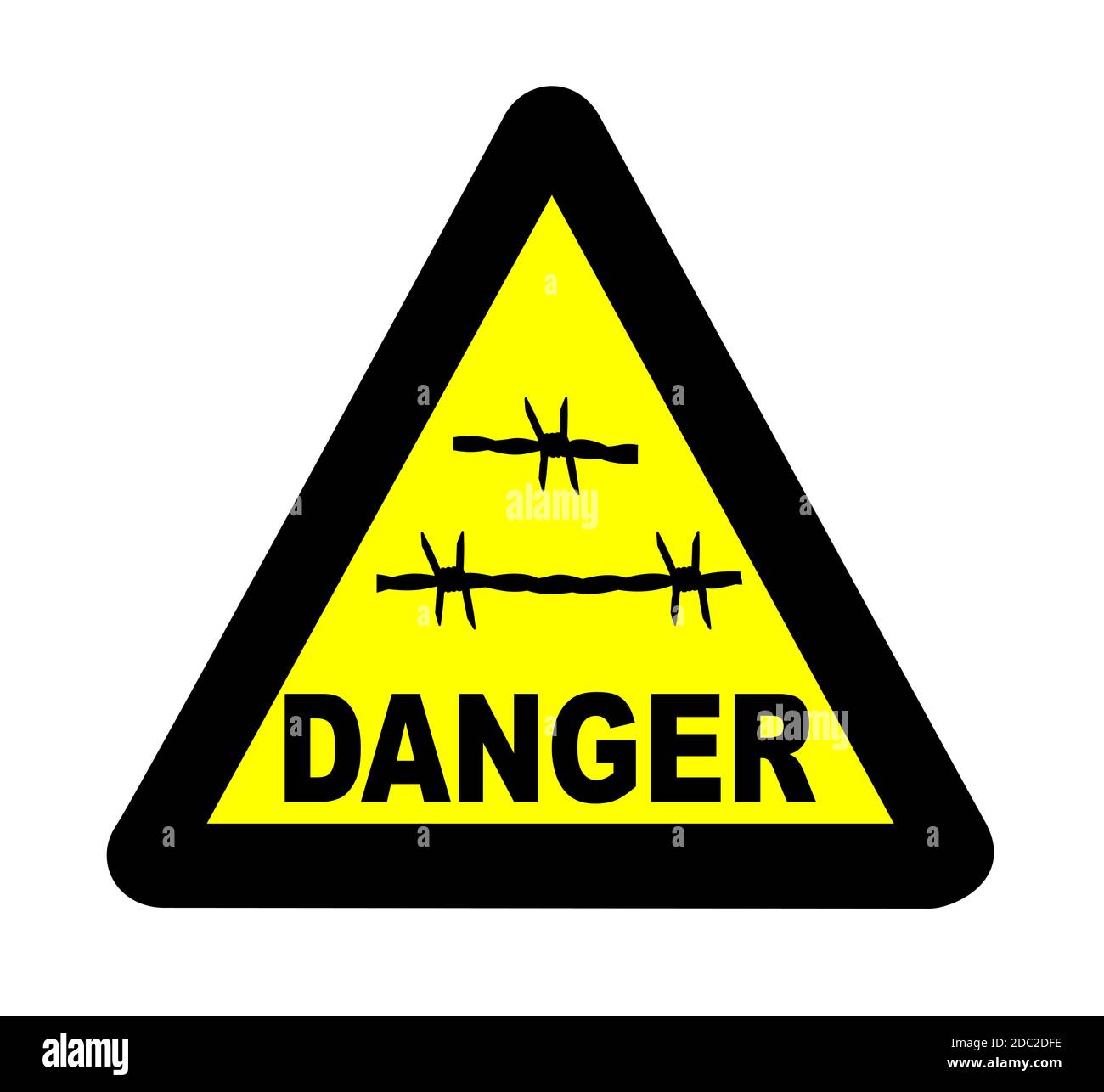 A triangle barbed wire warning sign over a white background Stock Photo ...