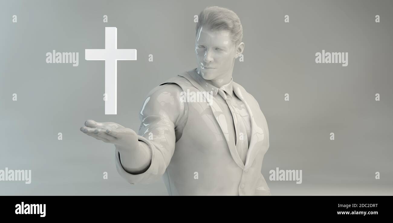 Christianity Religion with Man Looking at Holy Cross Glowing Stock ...