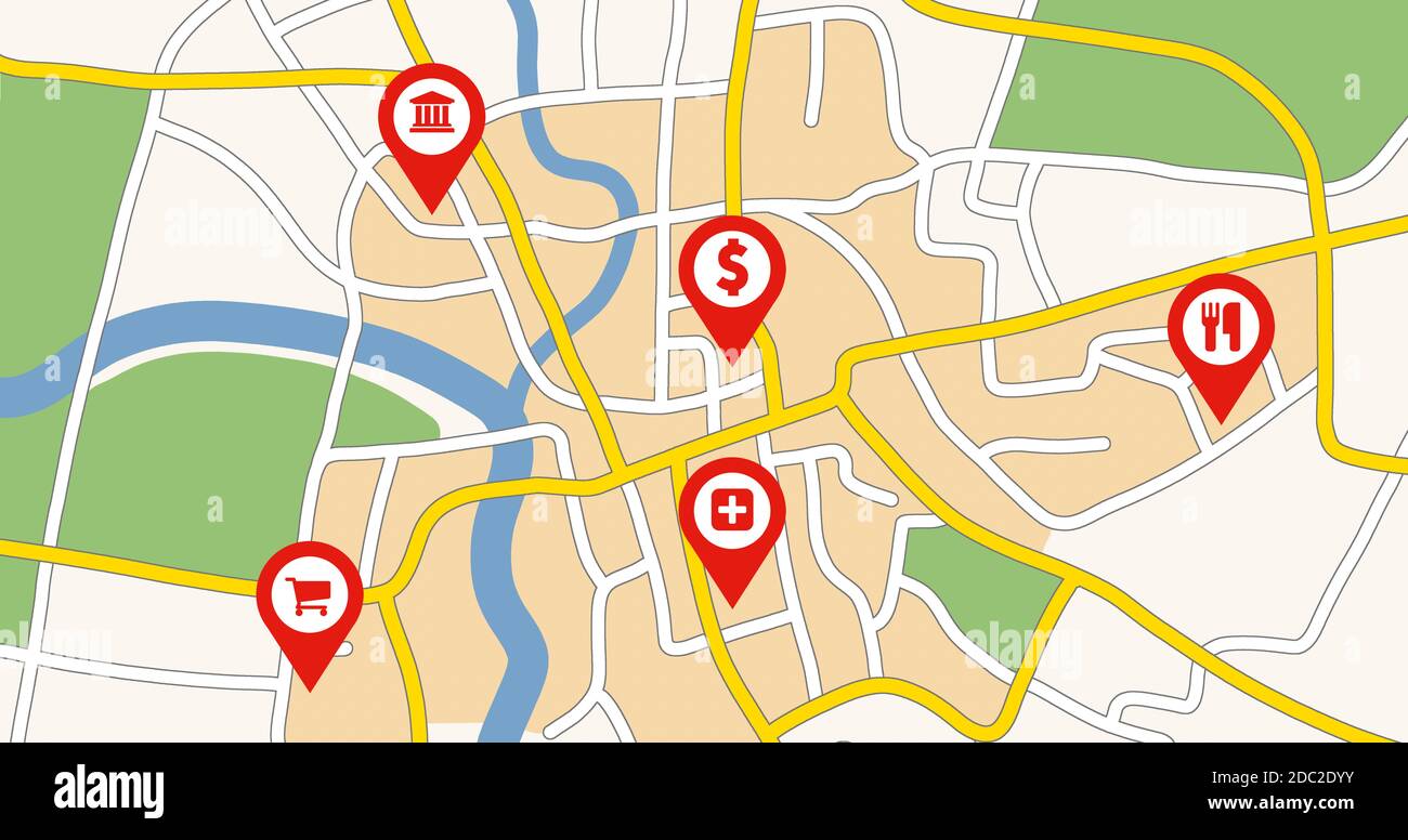 A generic city map with icons Stock Photo - Alamy