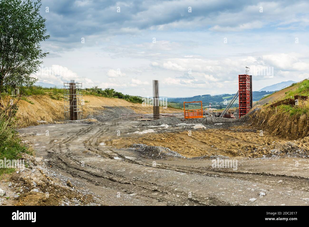 Construction of bridge pillars for new freeway, Slovakia Stock Photo ...