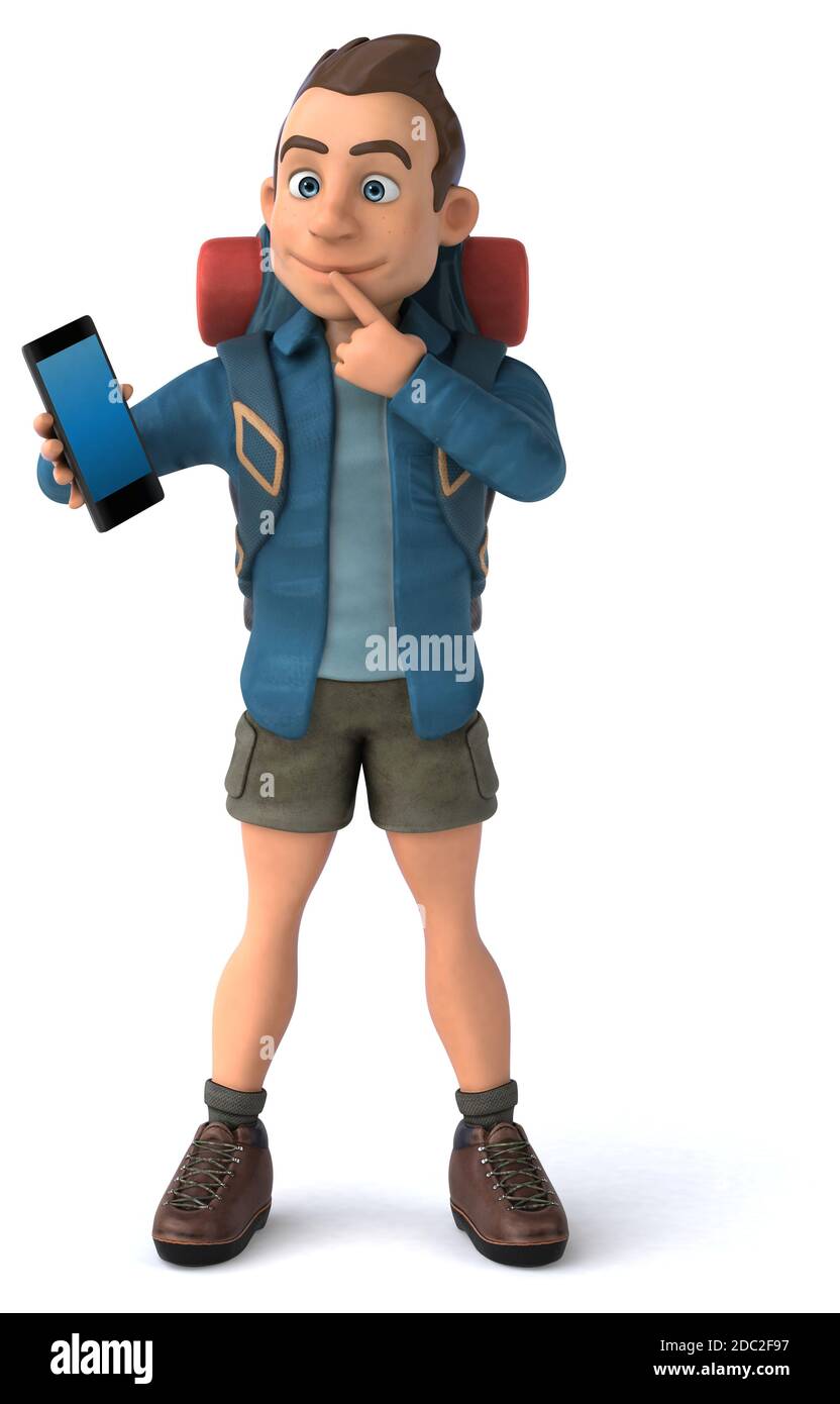Fun illustration of a 3D cartoon backpacker Stock Photo - Alamy